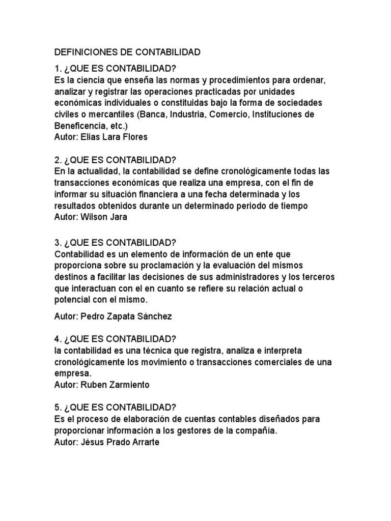 Definiciones o Conceptos de Contabilidad Con Su Autor | PDF ...