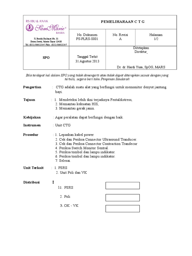 Prosedur Pemeliharaan Alat CTG | PDF | Sains & Matematika