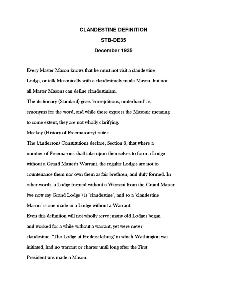 Clandestine Definition | PDF | Freemasonry | Masonic Lodge