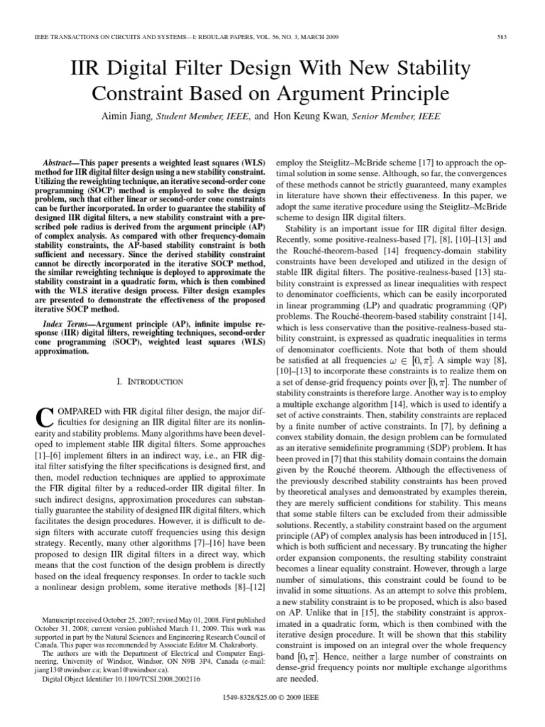 IIR Digital Filter Design With New Stability Constraint Based On ...