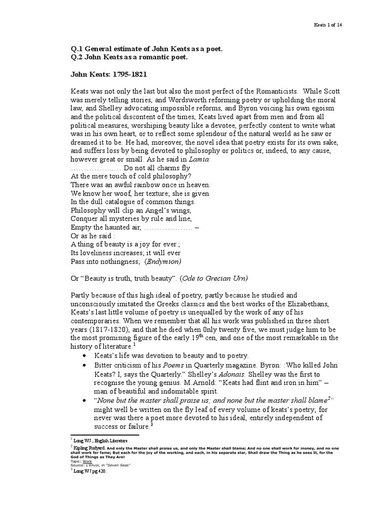 Keats As Romantic Poet | PDF | John Keats | Romanticism