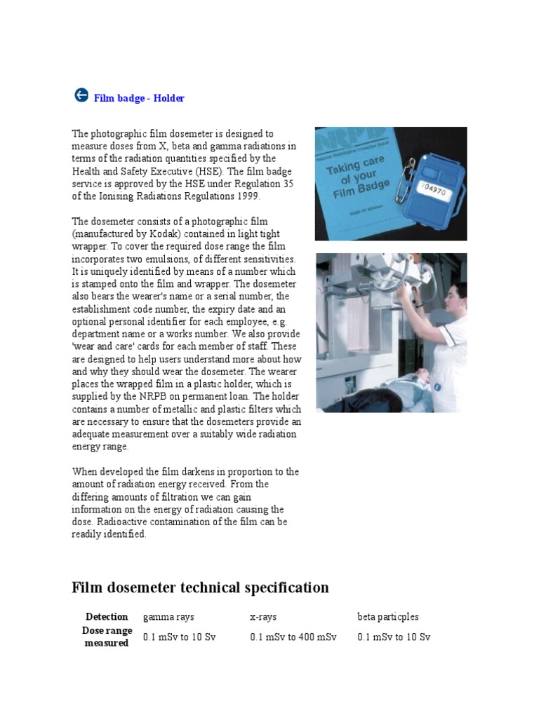 Film Badge | PDF | Dosimetry | Ionizing Radiation
