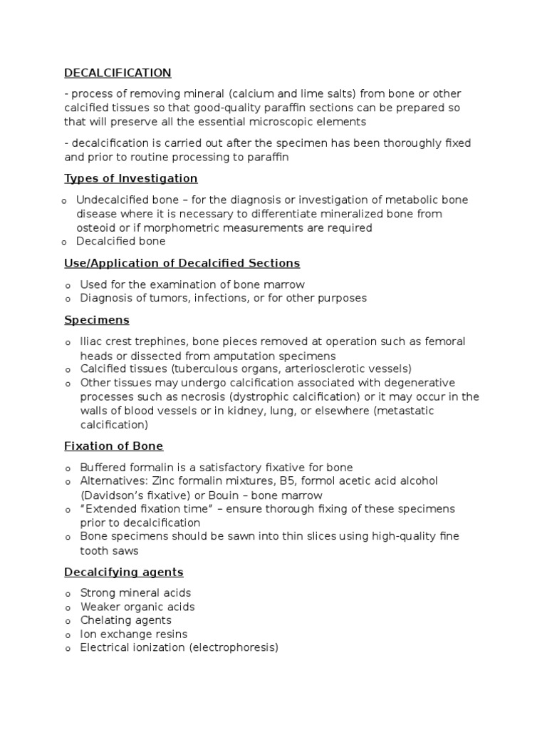 Decalcification Techniques and Agents | PDF | Bone | Acid