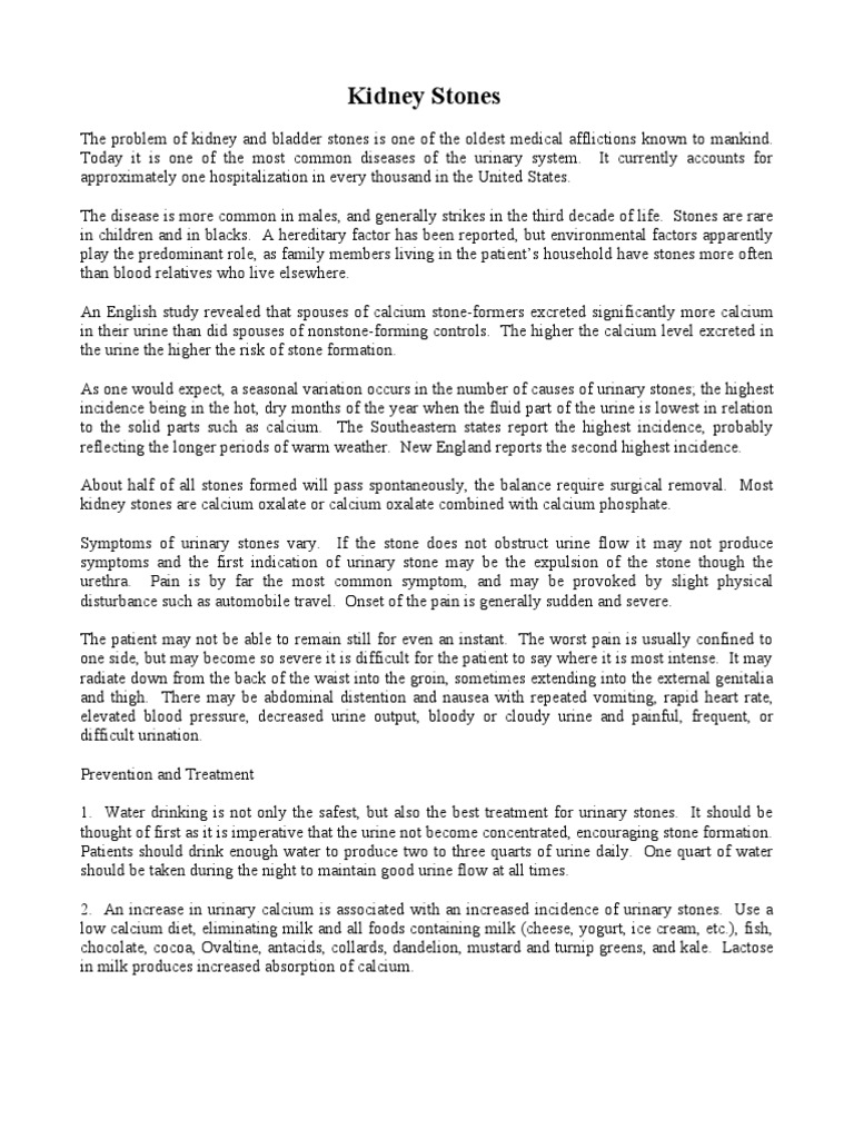 Kidney Stones | PDF | Urine | Urinary System