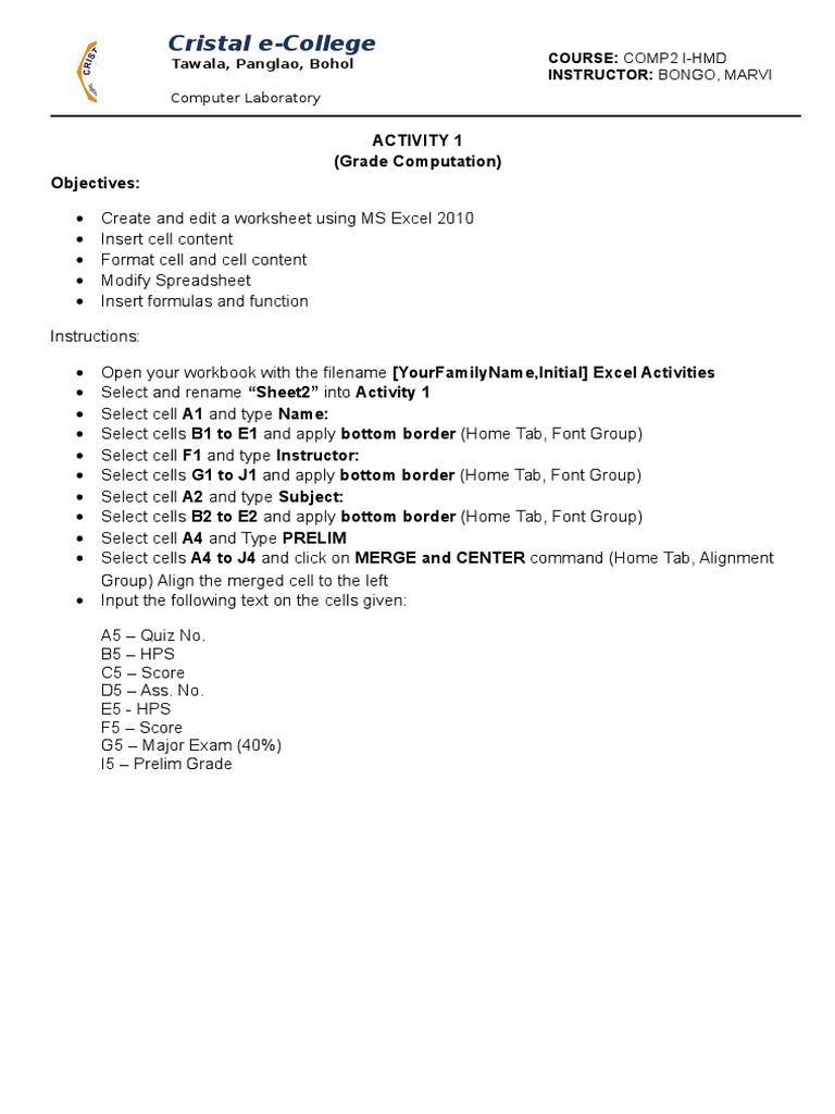 MS Excel Activities I-Hmd | PDF | Spreadsheet | Microsoft Excel