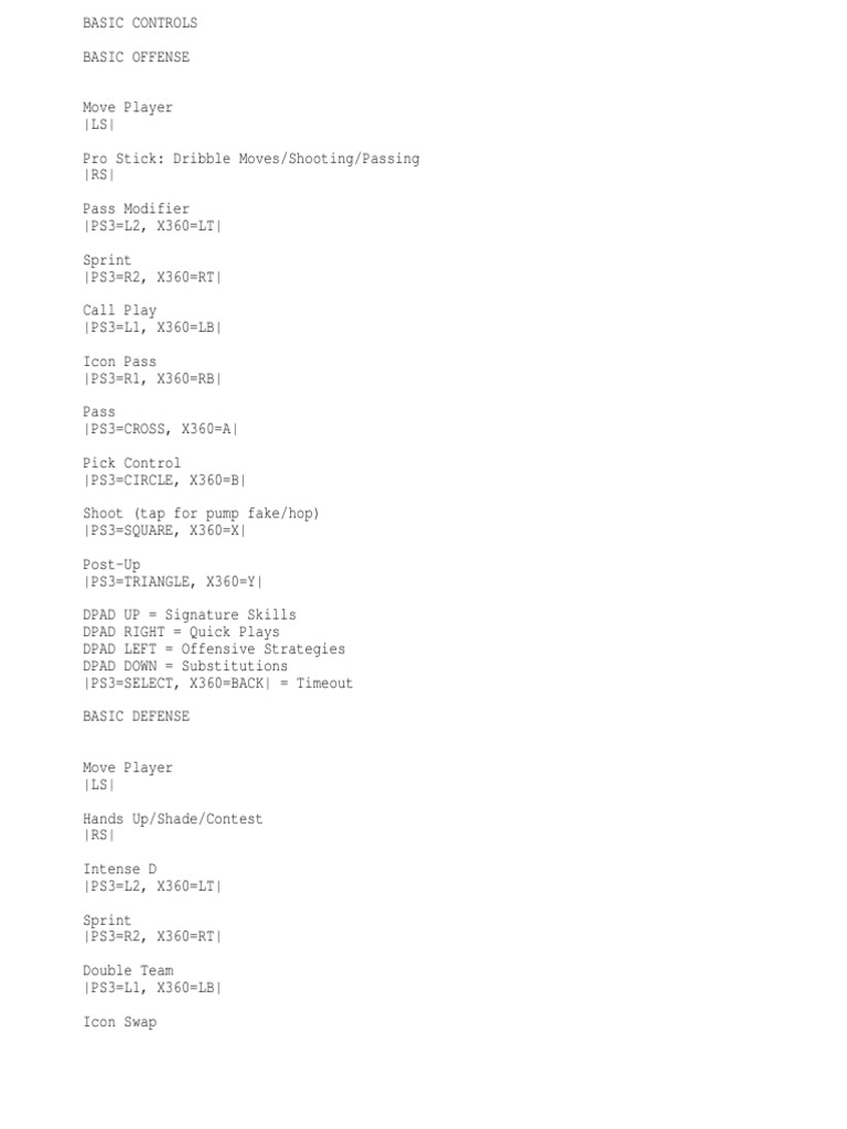 NBA 2K14 Controls Guide | PDF | Gaming | Leisure