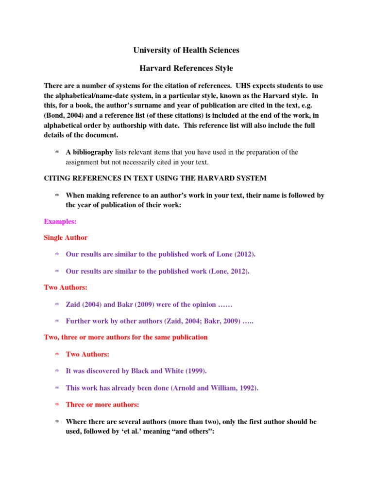 University of Health Sciences Harvard References Style: Examples | PDF ...