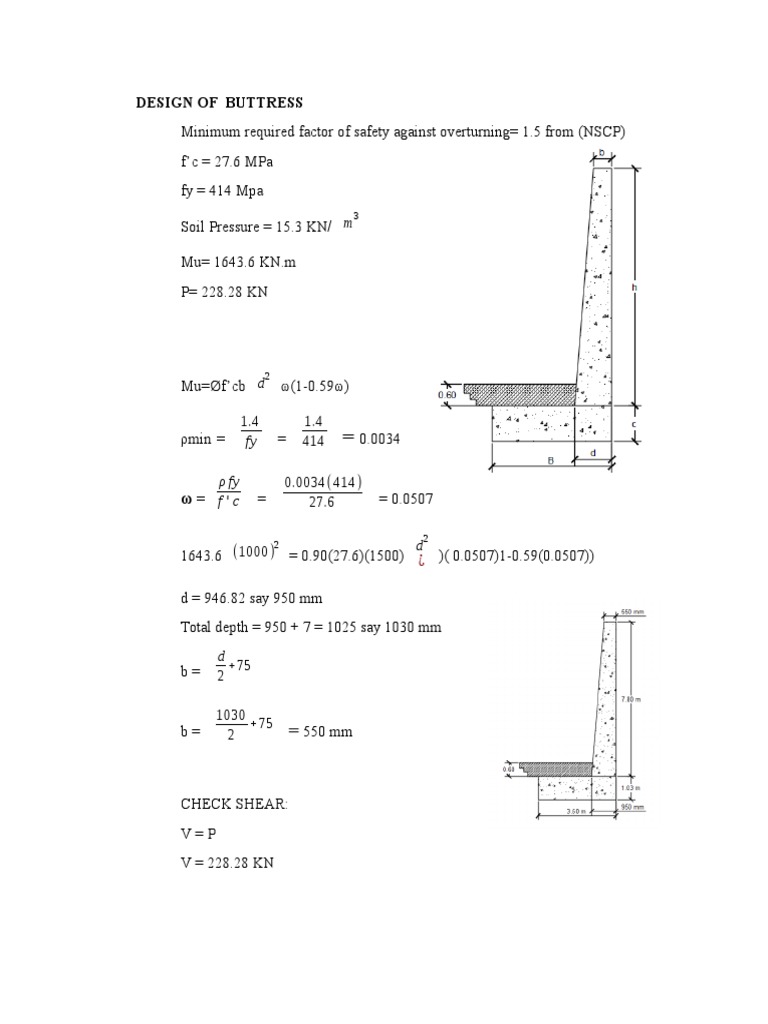 Design Of Buttress: fy ρ fy f ' c d | PDF | Solid Mechanics | Materials ...