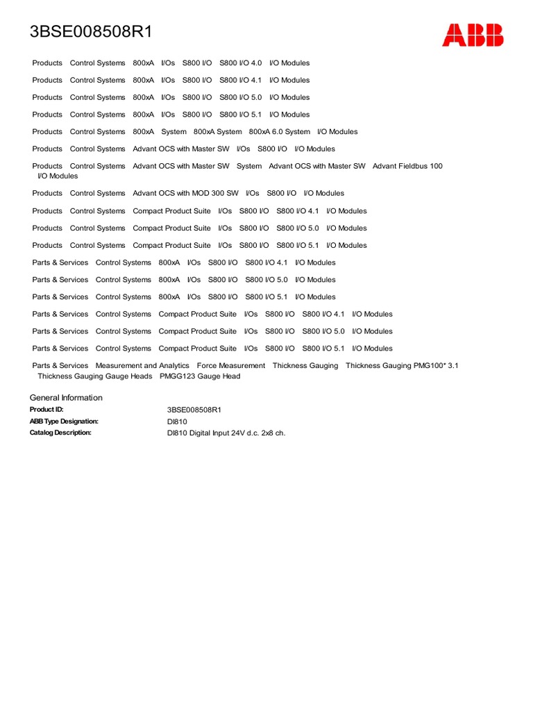 3BSE008508R1 Di810 Digital Input 24v D C 2x8 CH | PDF | Direct Current ...