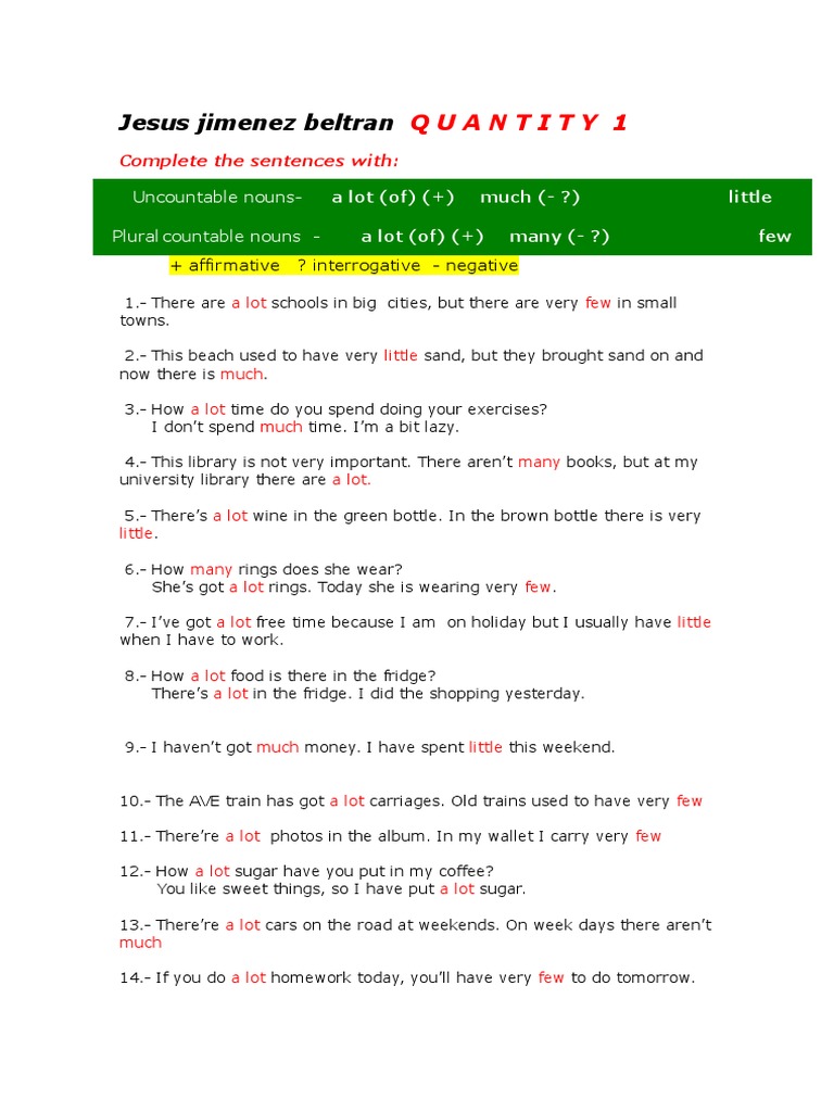 Quantifiers Exercises | PDF | Food And Drink | Cuisine
