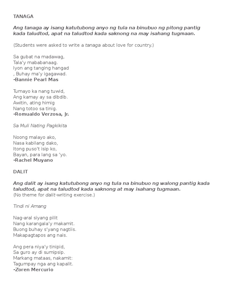 Tanaga Pdf Leisure