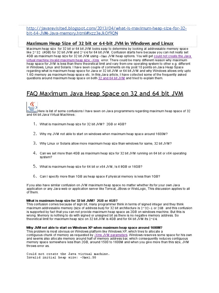 Java Heap | PDF | Java Virtual Machine | 64 Bit Computing