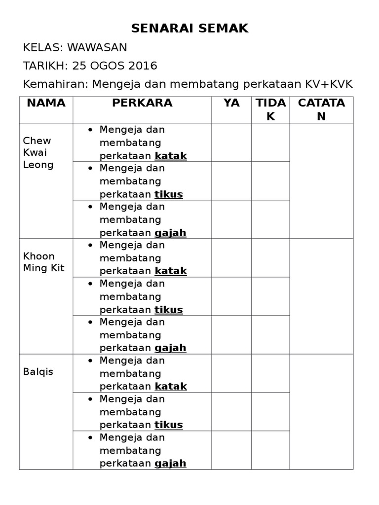 Senarai Semak | PDF | Karier & Perkembangan