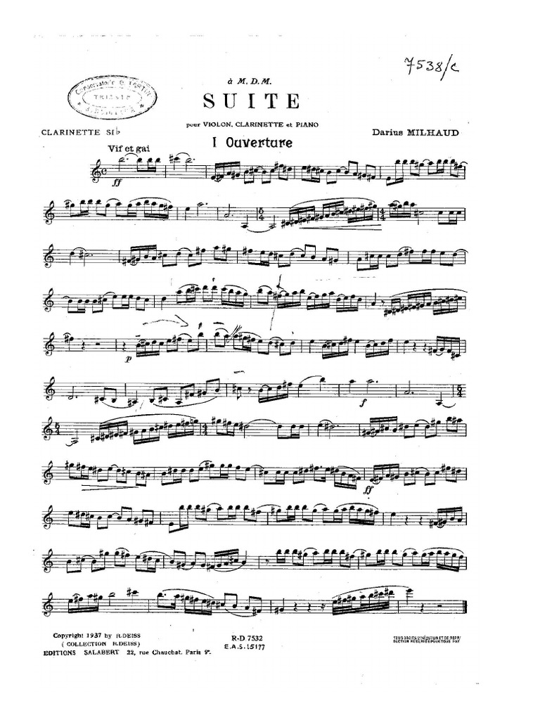 Milhaud - Suite - CL | PDF