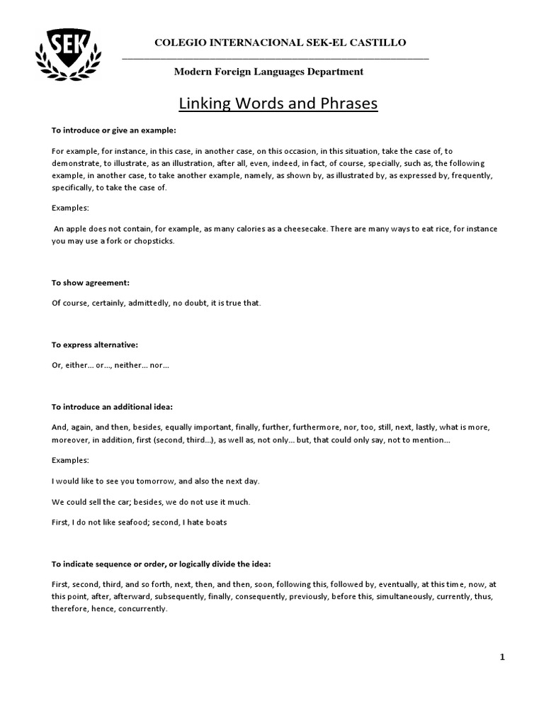CAE Exam-Linking Words 8 Pages | PDF | Nature