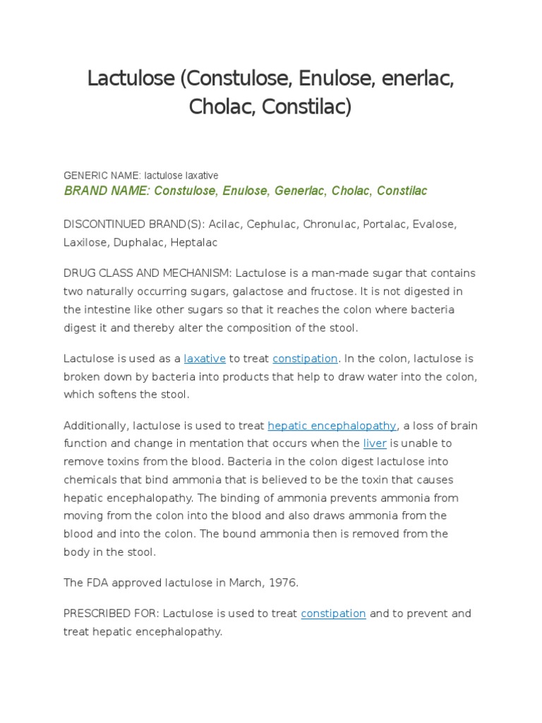 Lactulose (Constulose, Enulose, Enerlac, Cholac, Constilac) | PDF ...