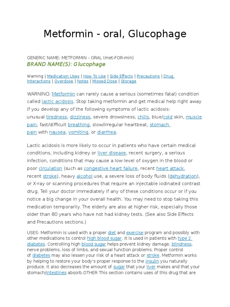 Metformin - Oral, Glucophage | PDF | Diabetes Mellitus | Hypoglycemia