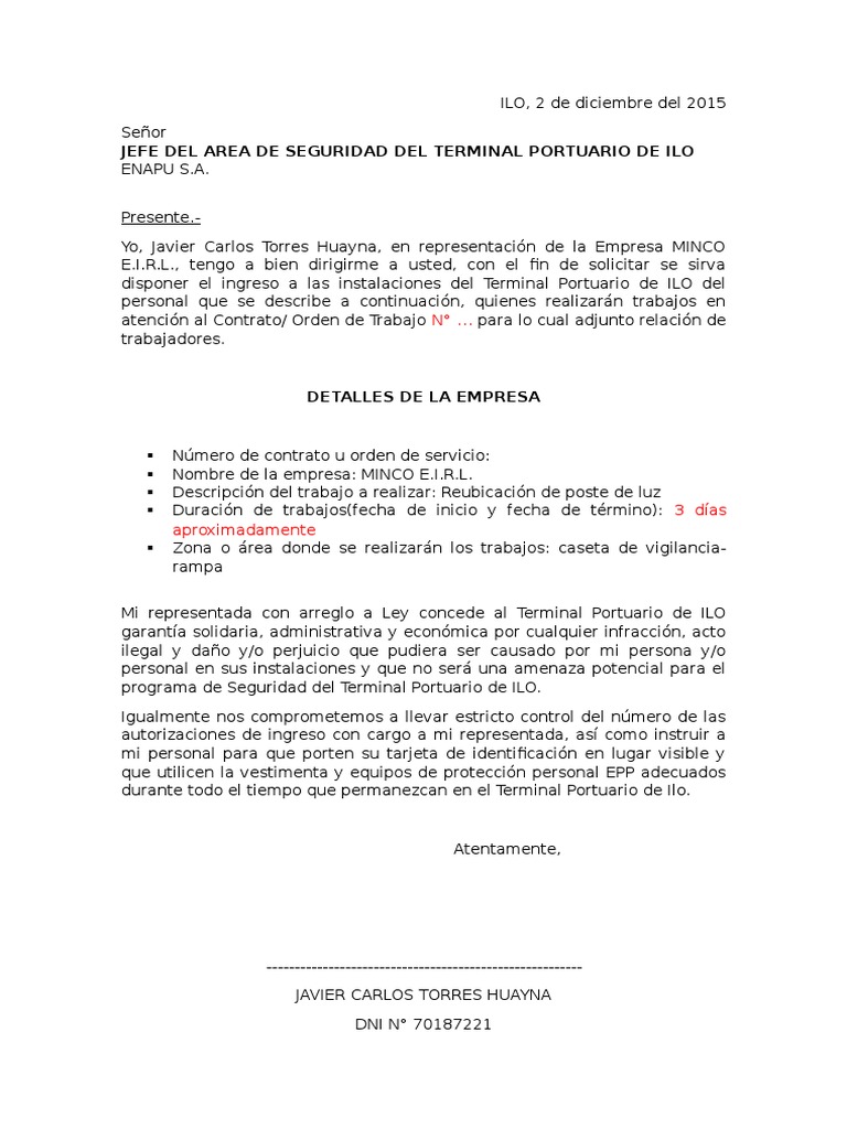 Modelo de Carta Pase Parte 1 | PDF