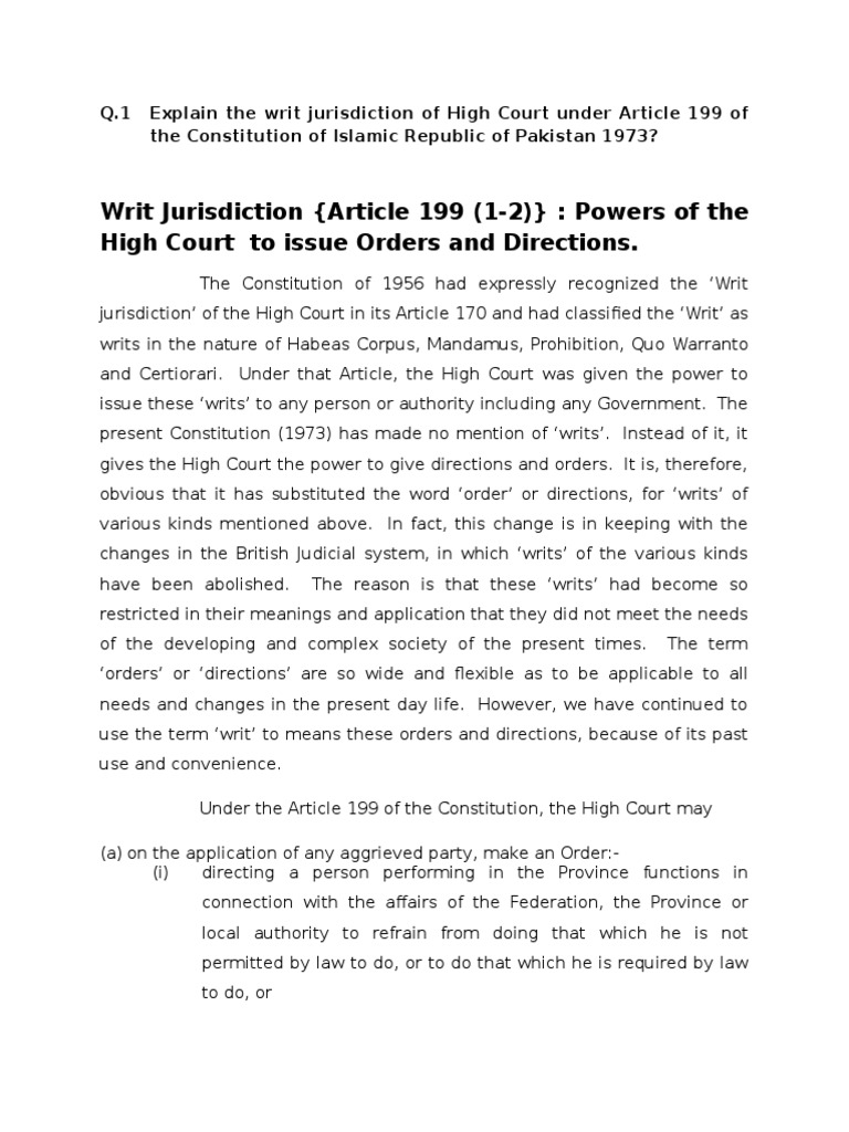 Writ Jurisdiction Article 199 | Writ | Supreme Courts
