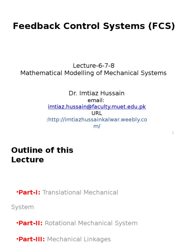 Lecture-6-7-8 Modelling of Mechanical Systems | PDF | Gear | Torque