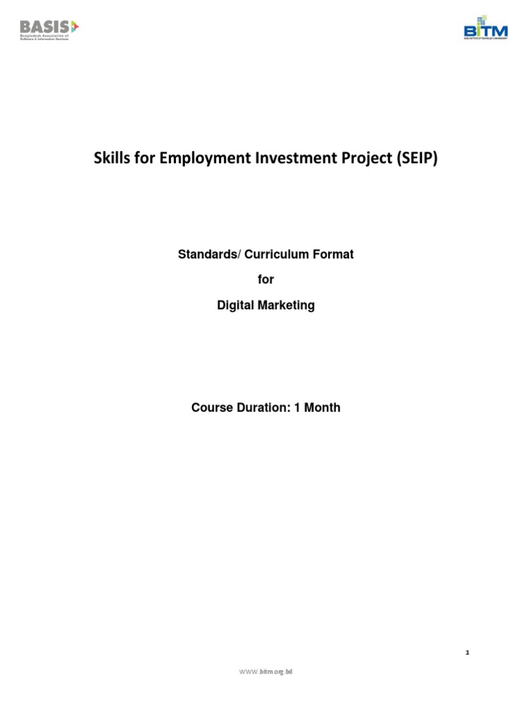 Curriculum of SEIP Project For Digital Marketing Course PDF | Download ...
