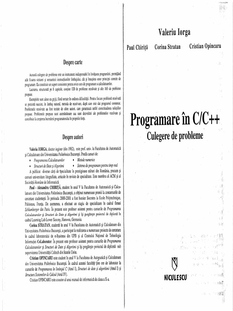 Programare in C - C++ Culegere de Probleme PDF | PDF