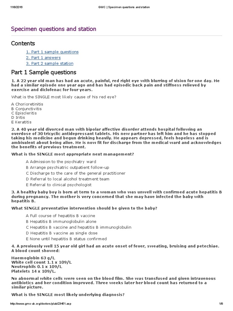 GMC Official PLAB 1 Question Sample | Hepatitis | Hepatitis B | Free 30 ...