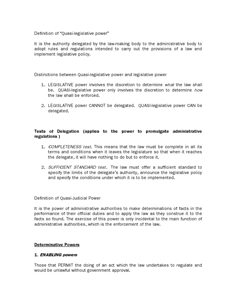 Tests of Delegation (Applies To The Power To Promulgate Administrative ...