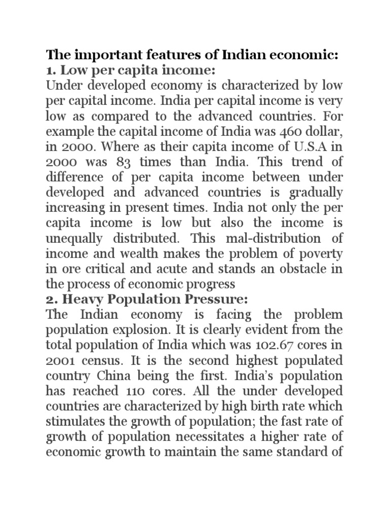 Low Per Capita Income:: The Important Features of Indian Economic | PDF ...