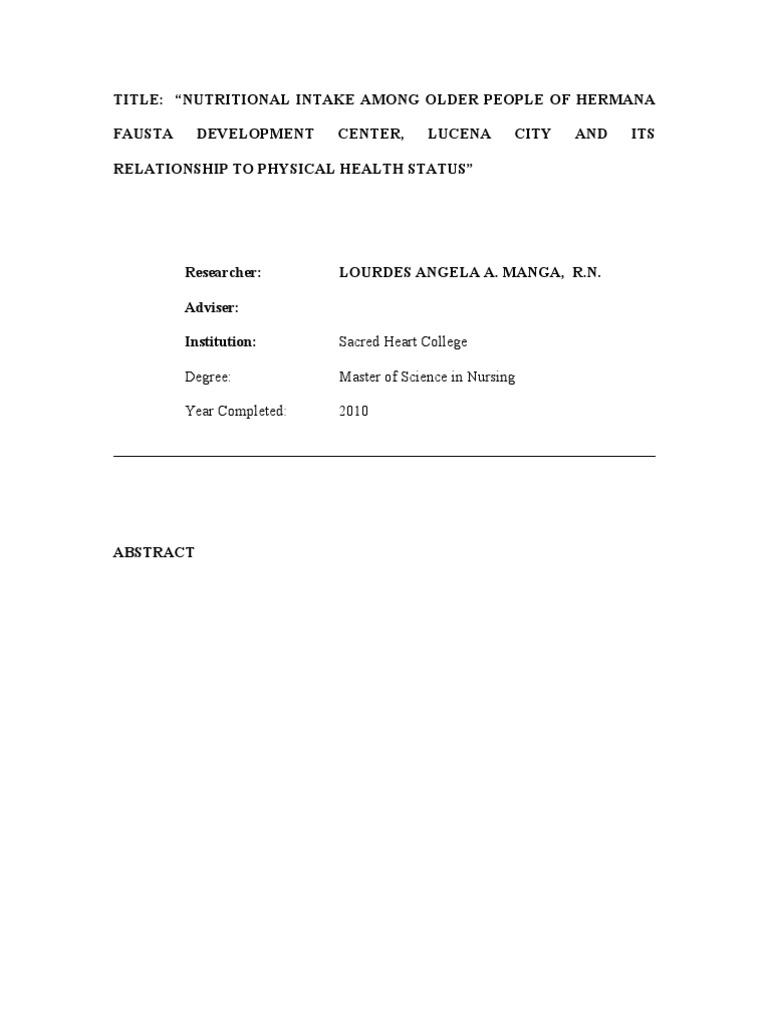 Nutritional Intake Among Older People of Hermana Fausta Development ...