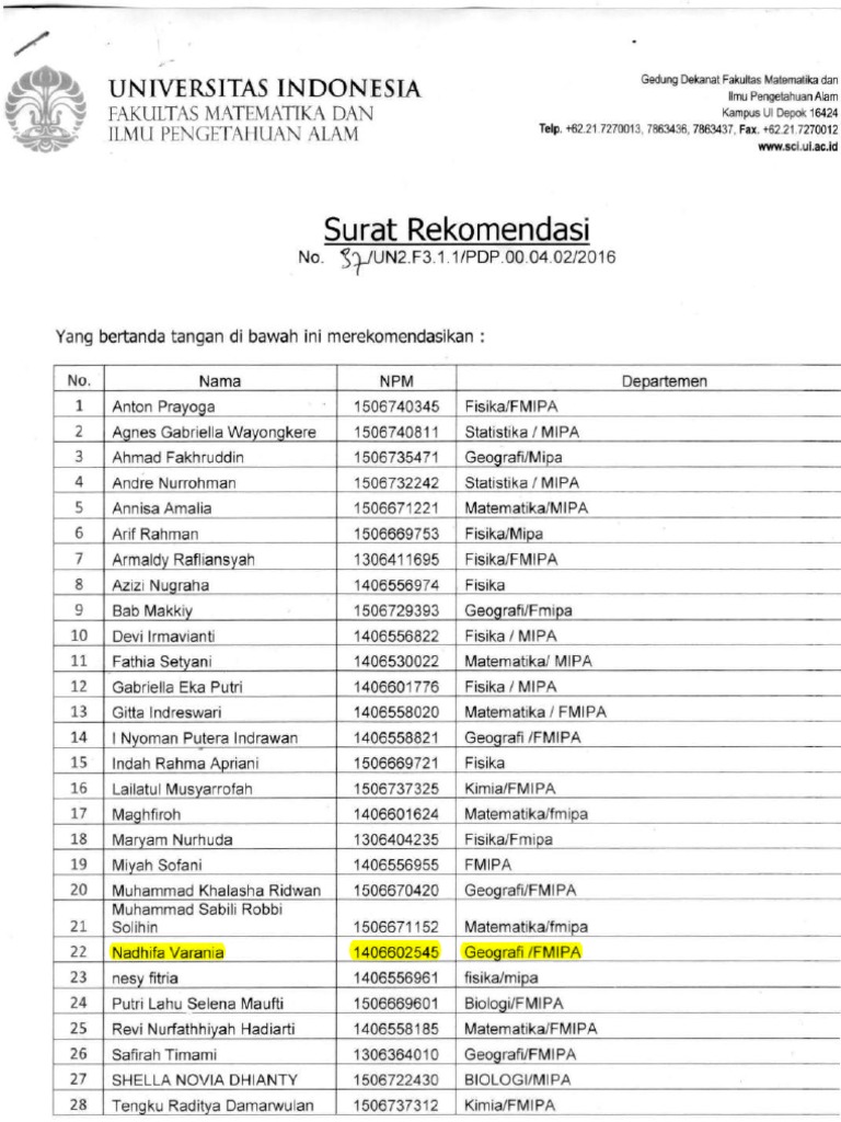 Surat Rekomendasi Fakultas PDF | PDF