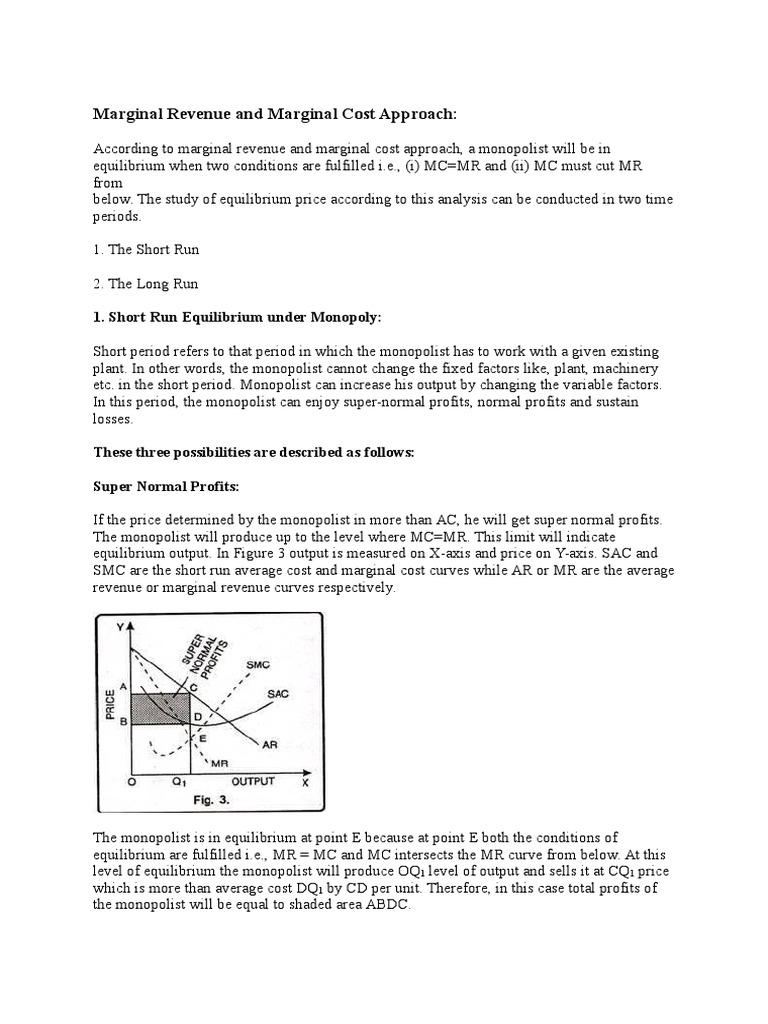 Marginal Revenue and Marginal Cost Approach | PDF | Monopoly | Perfect ...