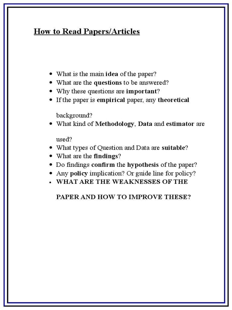 How To Read Papers/Articles: What Are The Weaknesses of The Paper and ...