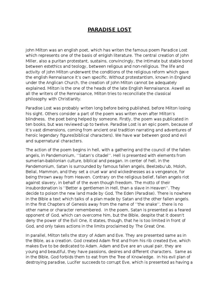 Paradise Lost | PDF | Paradise Lost | Adam And Eve