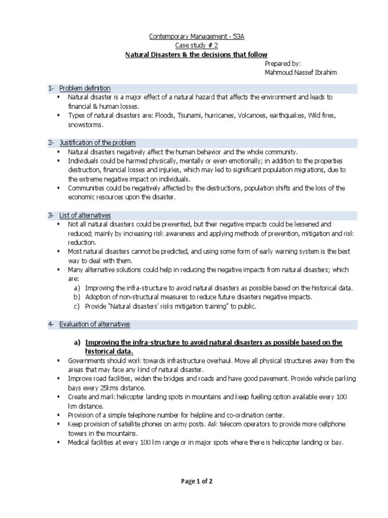 Case Study 2 - Natural Disasters and The Decisions That Follow | PDF ...