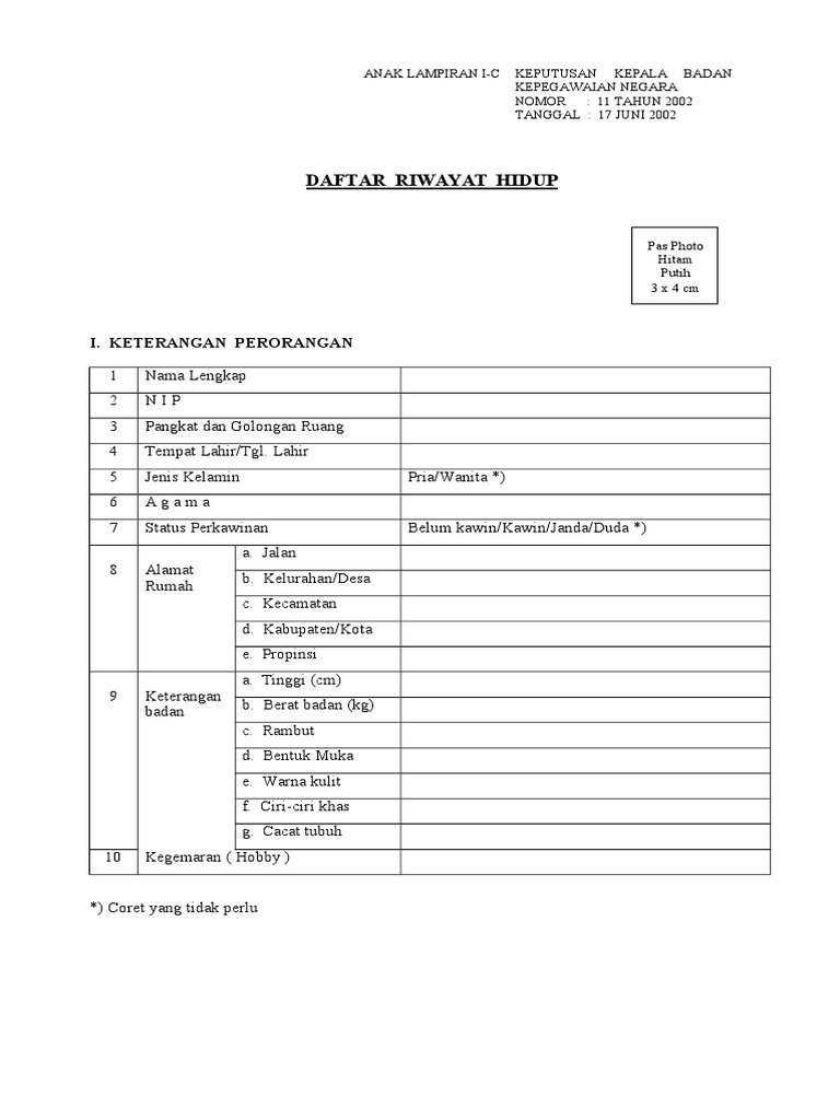 Form Daftar Riwayat Hidup 7 Halaman Dari BKD - PDF MPFdocuments | PDF