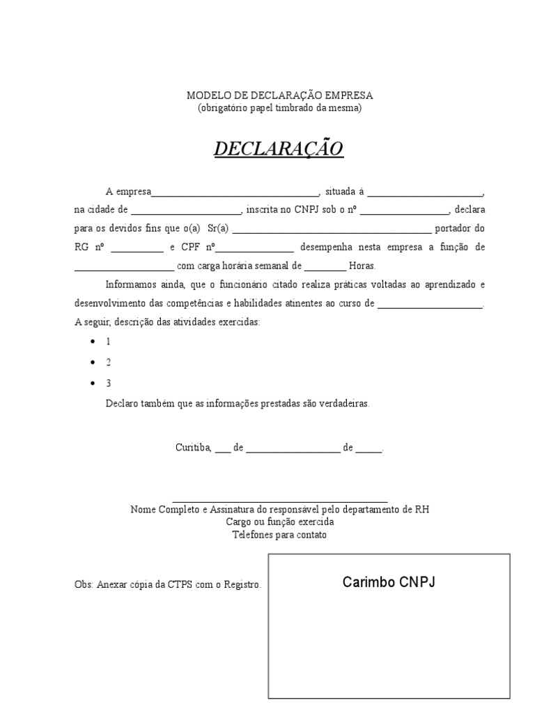 Modelo Declaracao | PDF