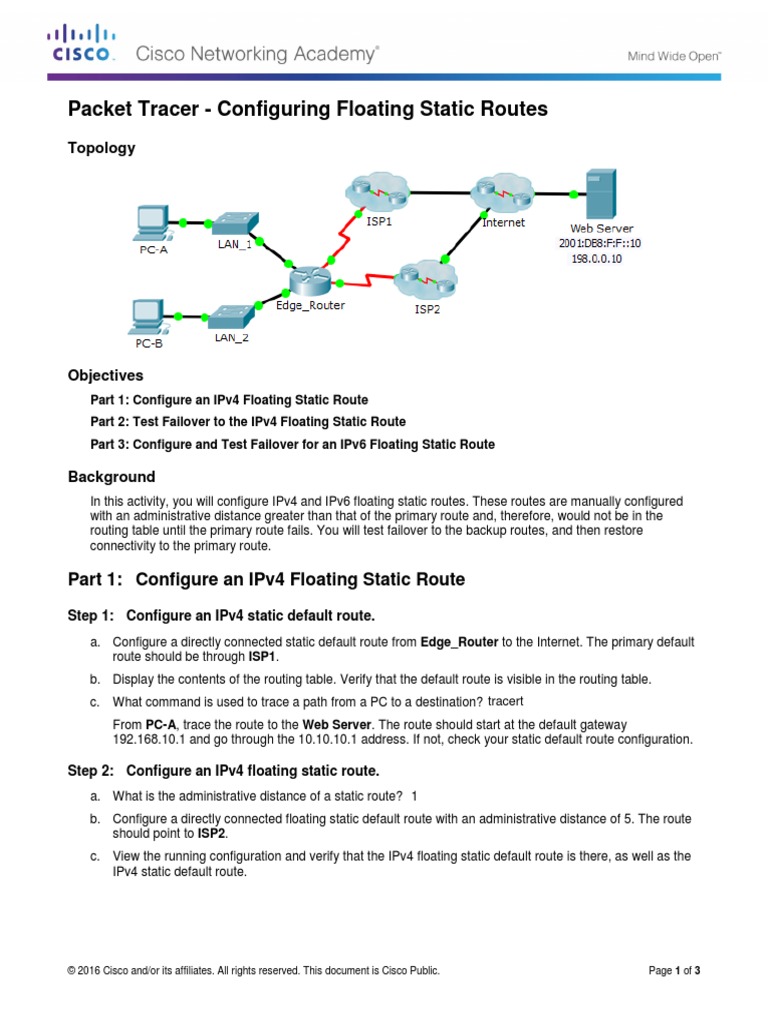 2 2 5 5 Packet Tracer Configuring Floating Static Routes Instructions