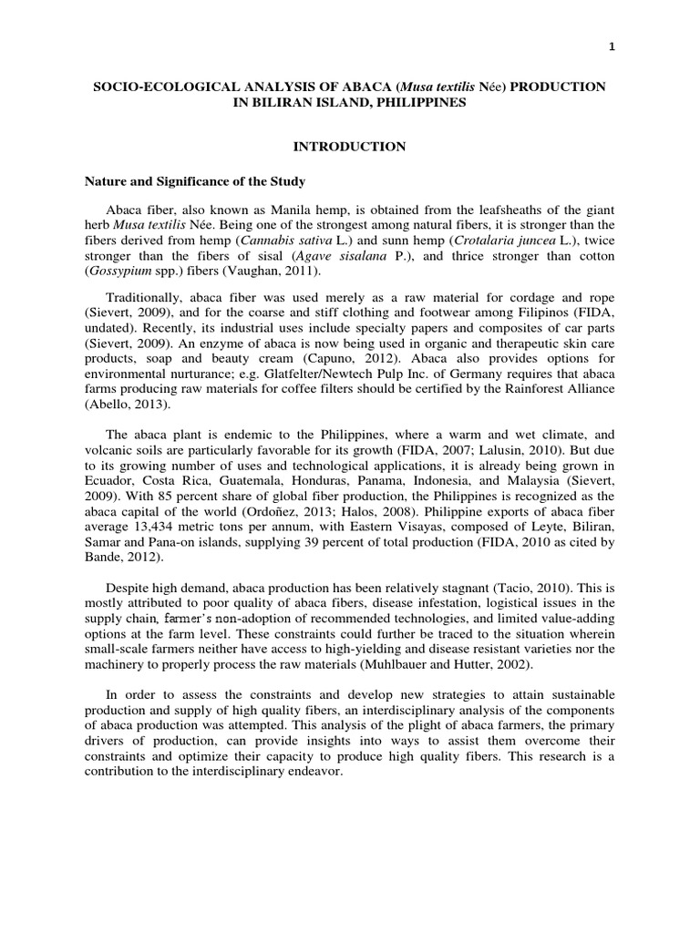 Socio-Ecological Analysis of Abaca Farming | PDF | Survey Methodology ...