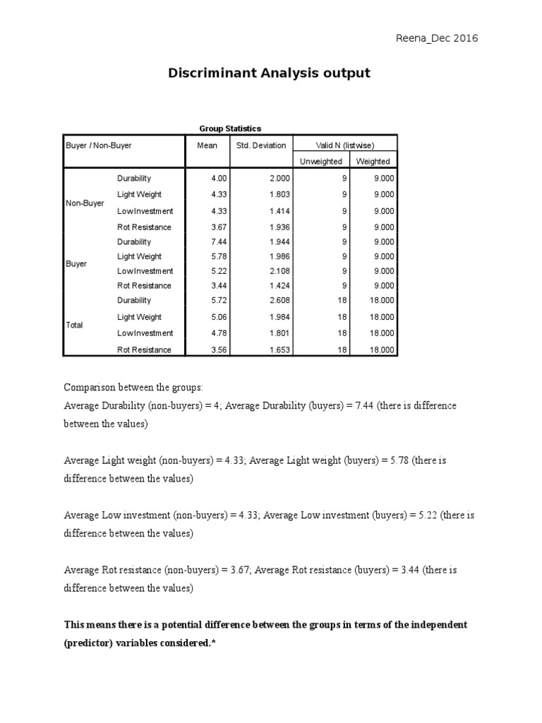 Discriminant Analysis Output | PDF