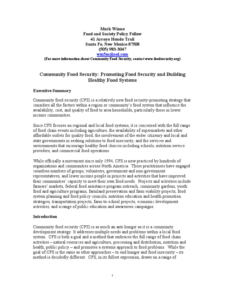 Promoting Food Security and Building Healthy Food Systems | PDF | Food ...