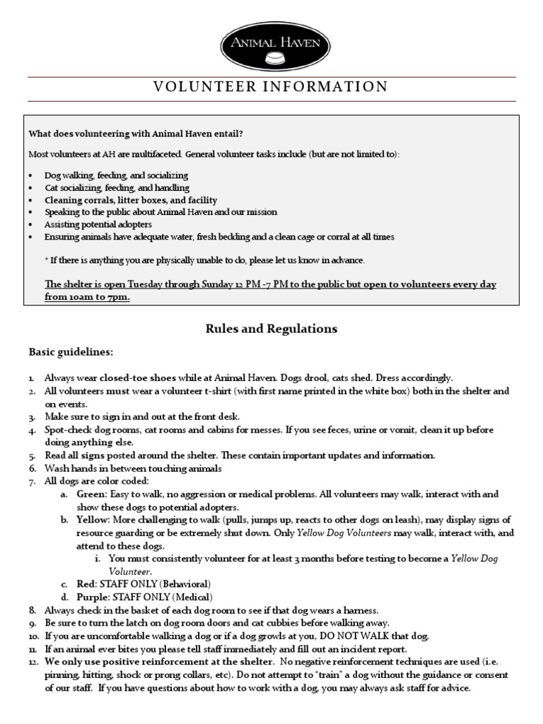 Volunteer Handout | Leash | Dogs