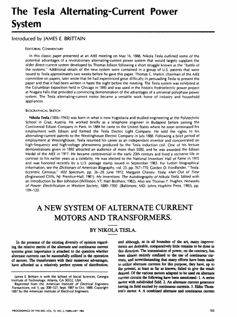 The Tesla Alternating-Current Power System: A New System of Alternate ...