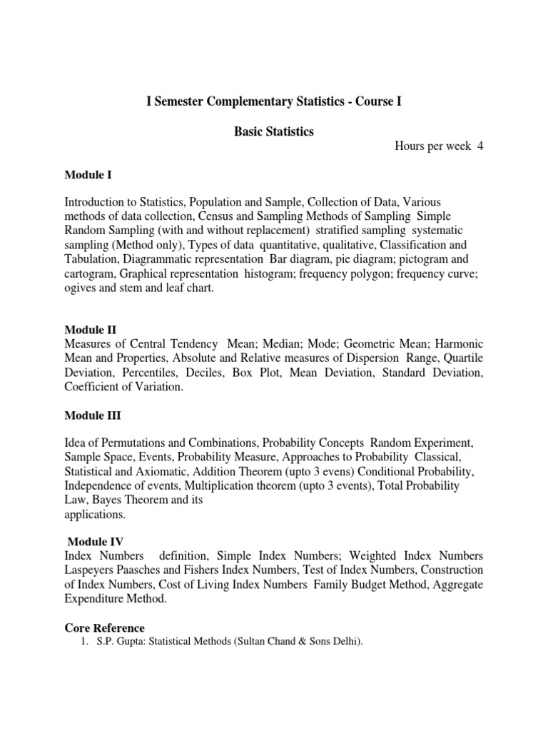 I Semester Complementary Statistics - Course I Basic Statistics ...