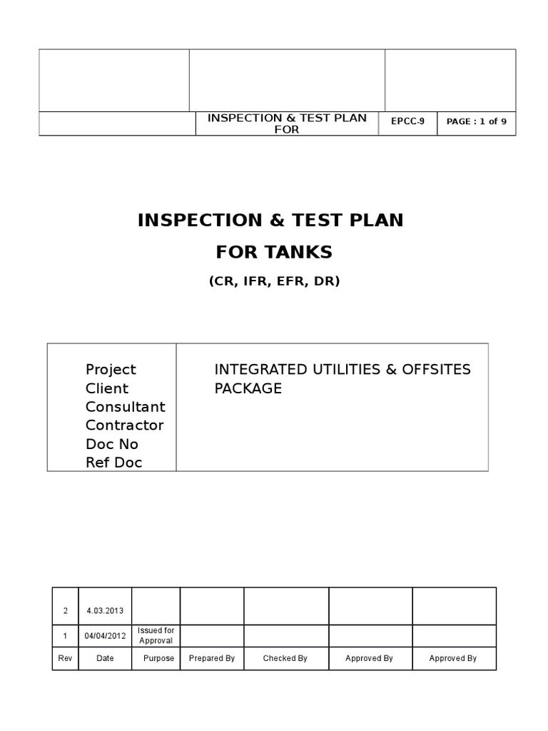 5 - Tank Itp - Inspection & Test Plan For Tanks | PDF | Welding ...