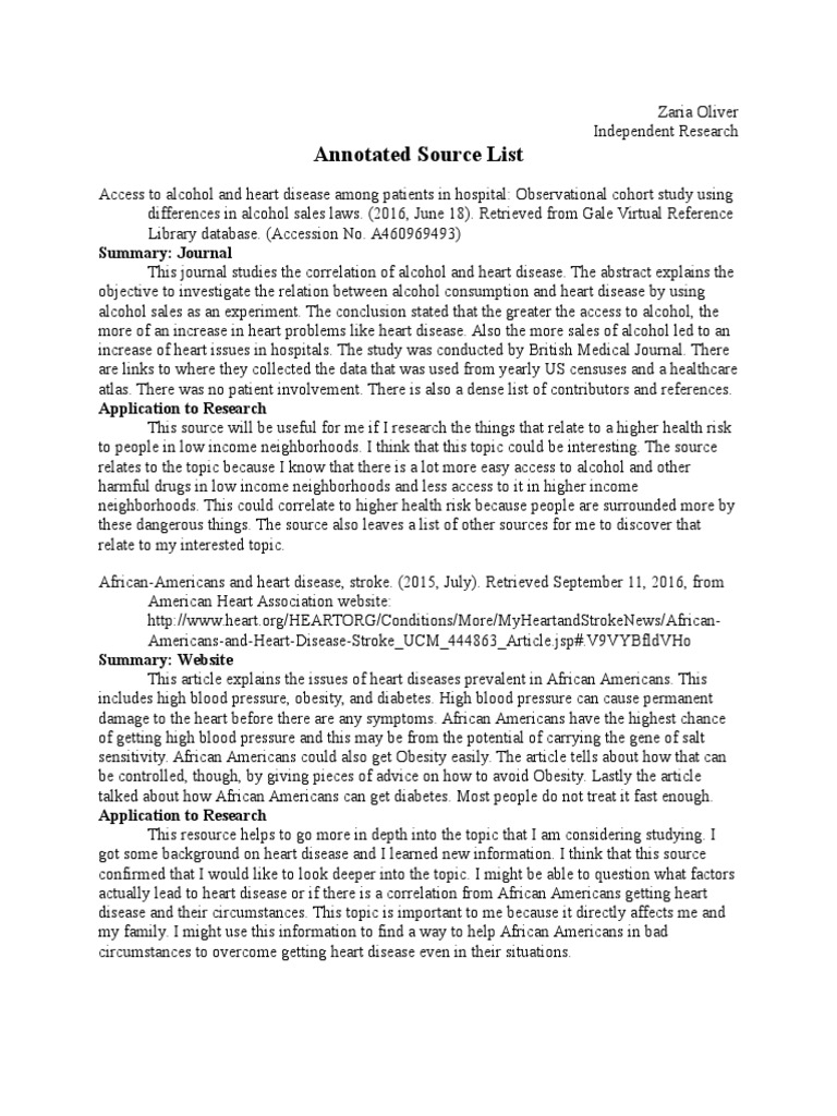 Zaria Oliver Annotated Source List | PDF | Coronary Artery Disease | Cardiovascular Diseases