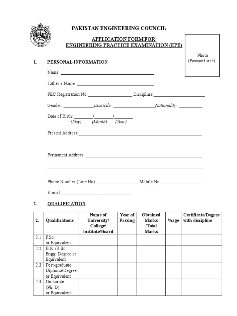 Application Form For Epe | PDF | Engineering | Academic Degree