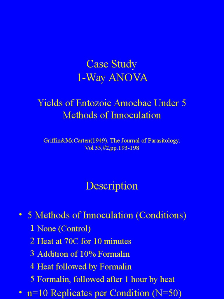 Case Study 1-Way ANOVA: Yields of Entozoic Amoebae Under 5 Methods of Innoculation | PDF ...