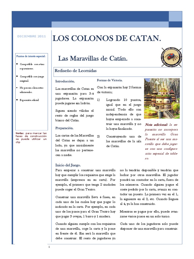 Reglas Maravillas de Catan | PDF | Juegos de habilidad mental ...