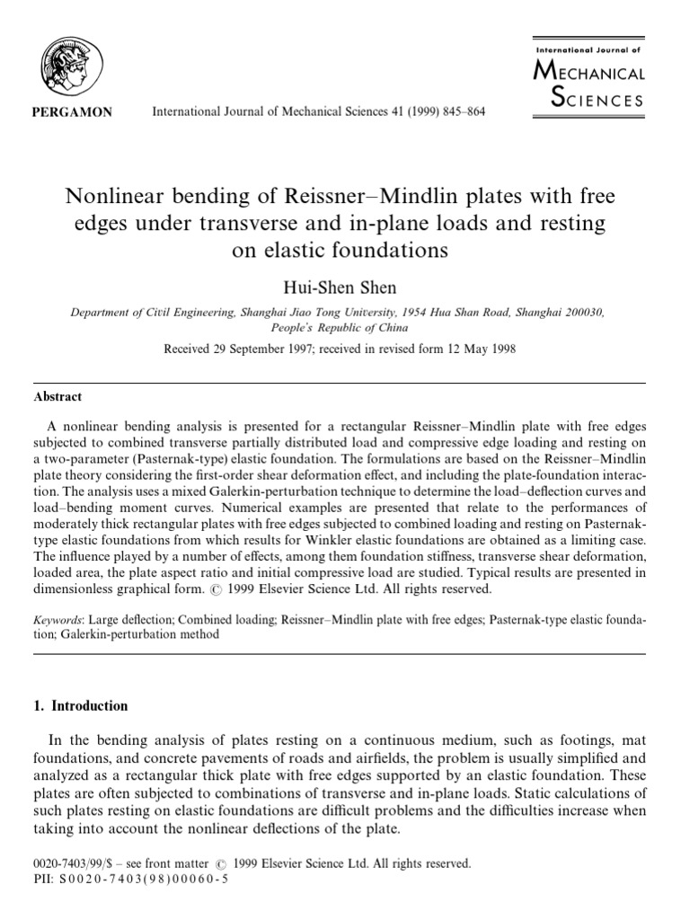 Nonlinear bending of rectangular plates with free edges | PDF | Bending ...
